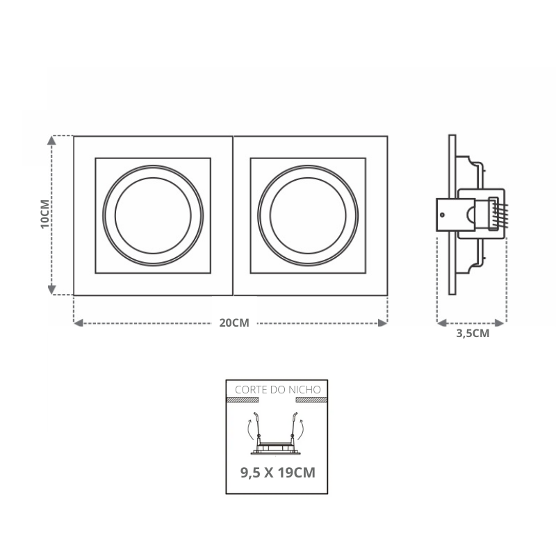 Spot de Embutir Quadrado Recuado Duplo Mr16 Direcionável