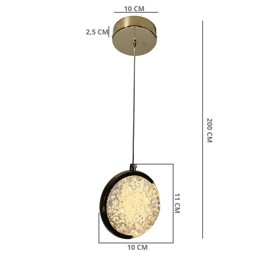 Lustre Pendente Globo Cristal Led Ouro Gold Bivolt Luz Amarela