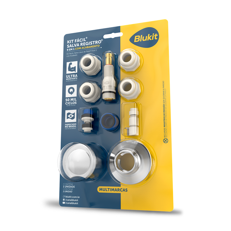 Kit Fácil Blukit Salva Registro de Pressão 9 em 1 Com Acabamento