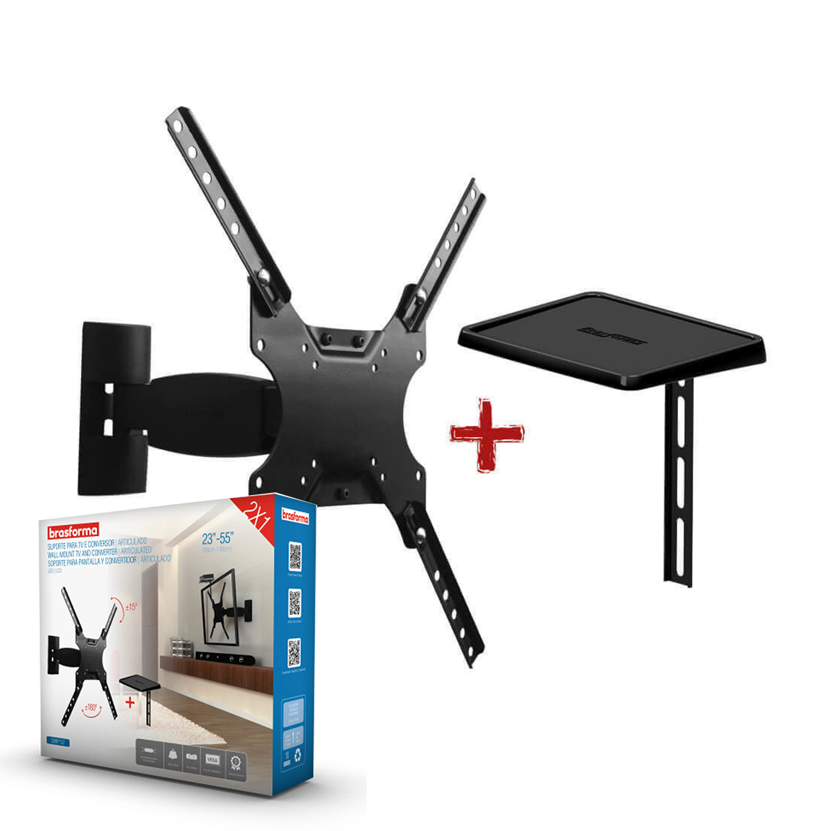 Suporte Articulado Brasforma para TV de 23 a 55 Com Suporte Para Conversor