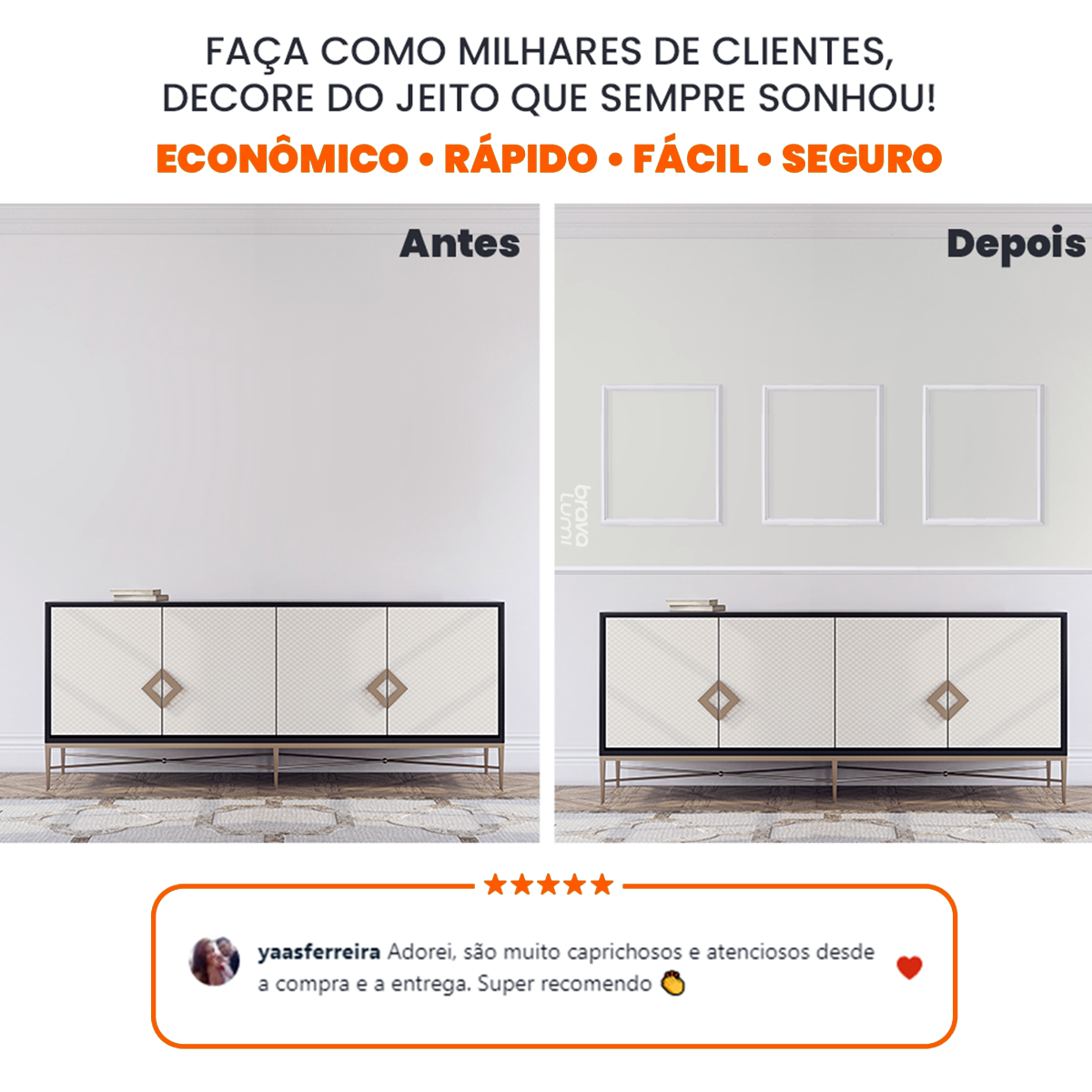 Moldura Boiserie EVA Autocolante 60x70cm 2,3cm Branco