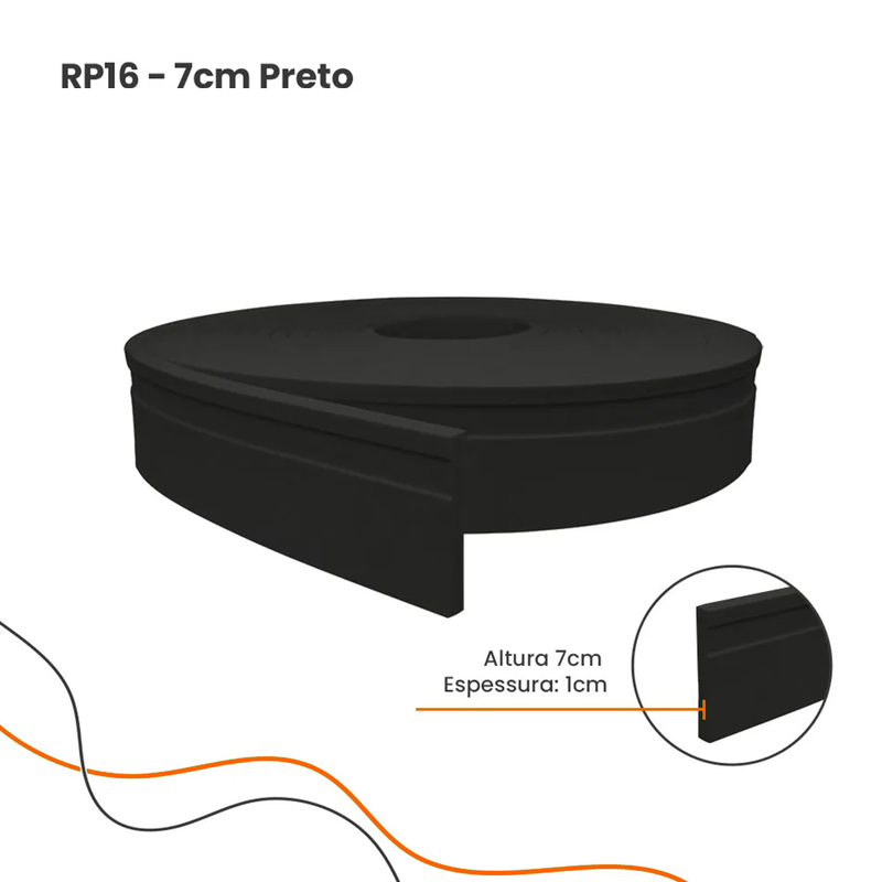 Rodapé EVA Autocolante 7cm Altura Rp16 Preto | Valor Do Metro