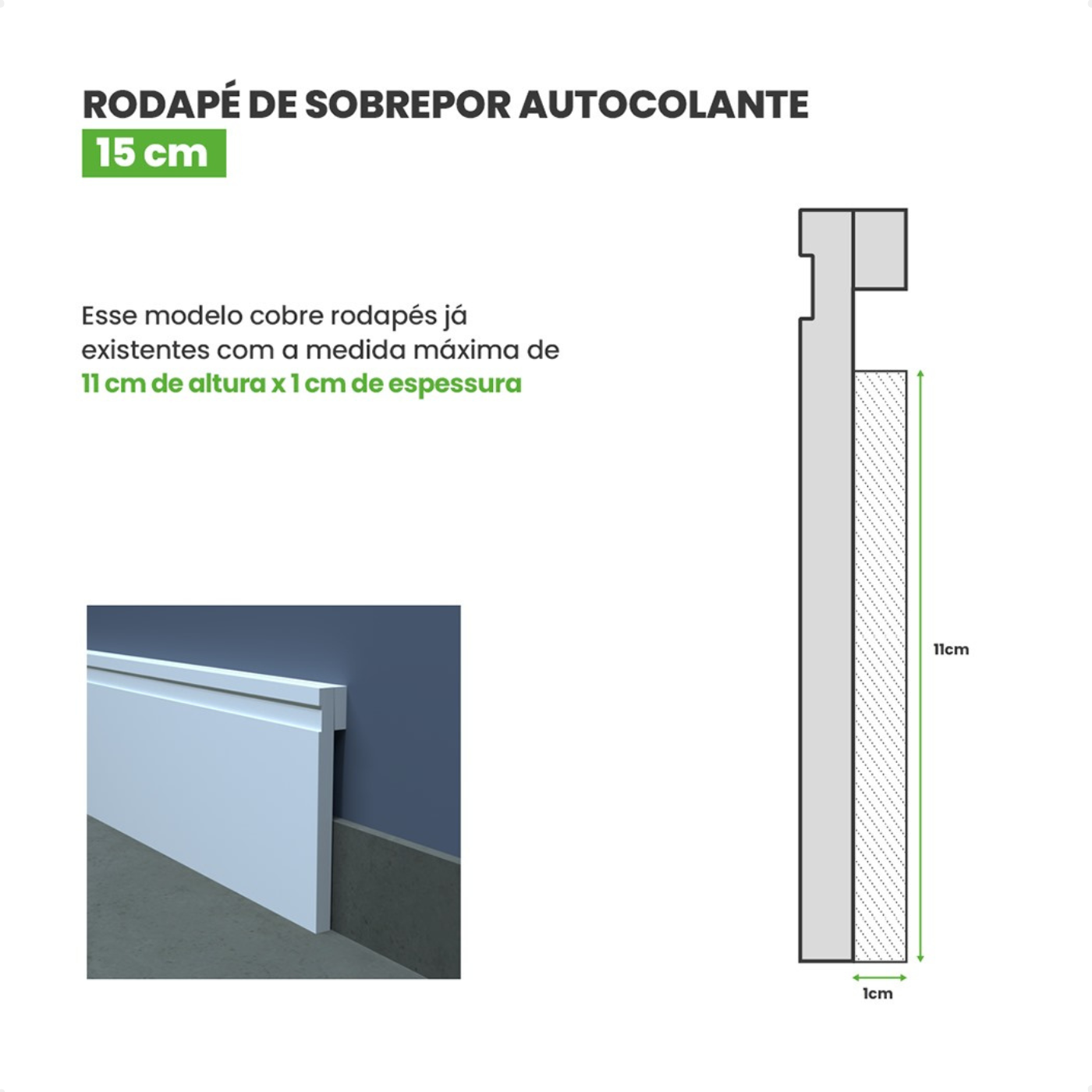Rodapé EVA Flexível 15cm Altura Rp16 Alto Sobrepor 5 Metros MeuRodapé